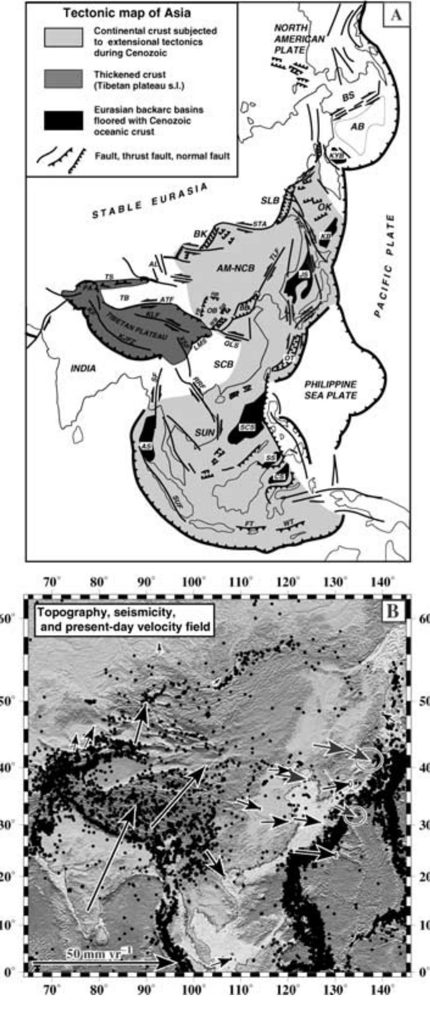 Deformation maps of asia. (a) tectonic map of asia: ab,