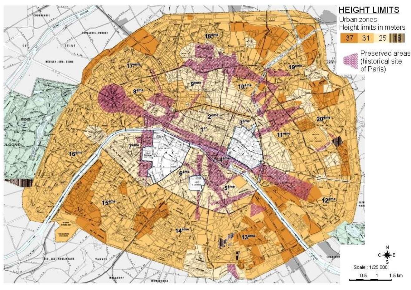 Height limits map of paris [4] the new zoning map of 1974