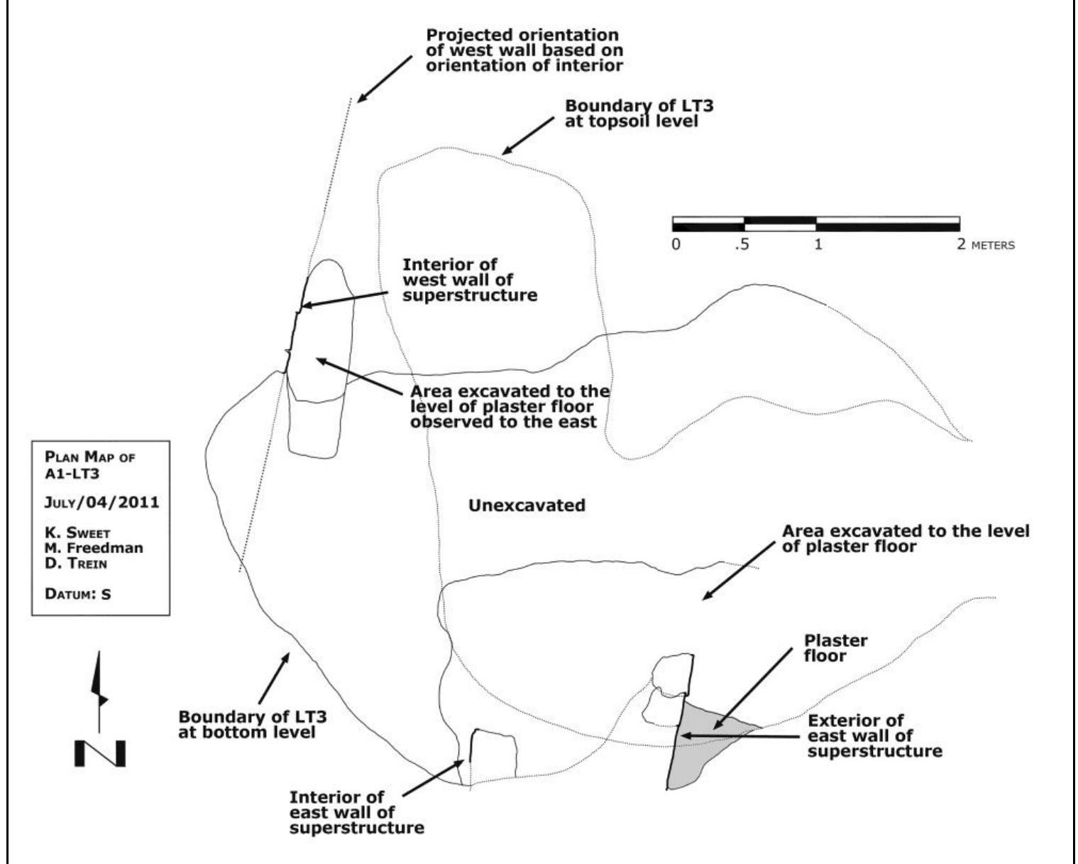 Plan map of looter's trench 3 (lt3). coat of plaster,