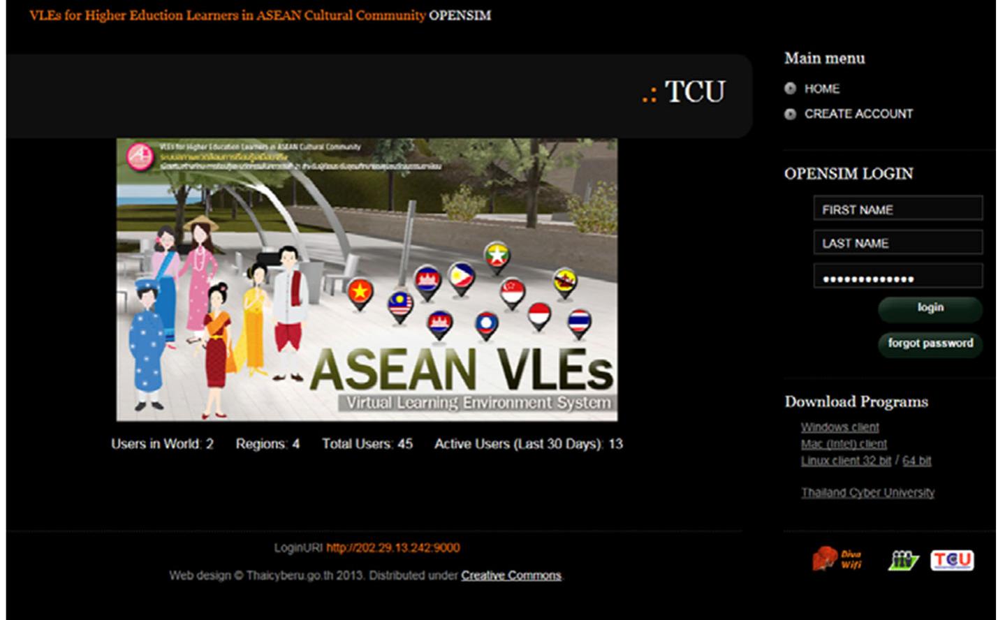 Vle system developed using opensimulator, an open source