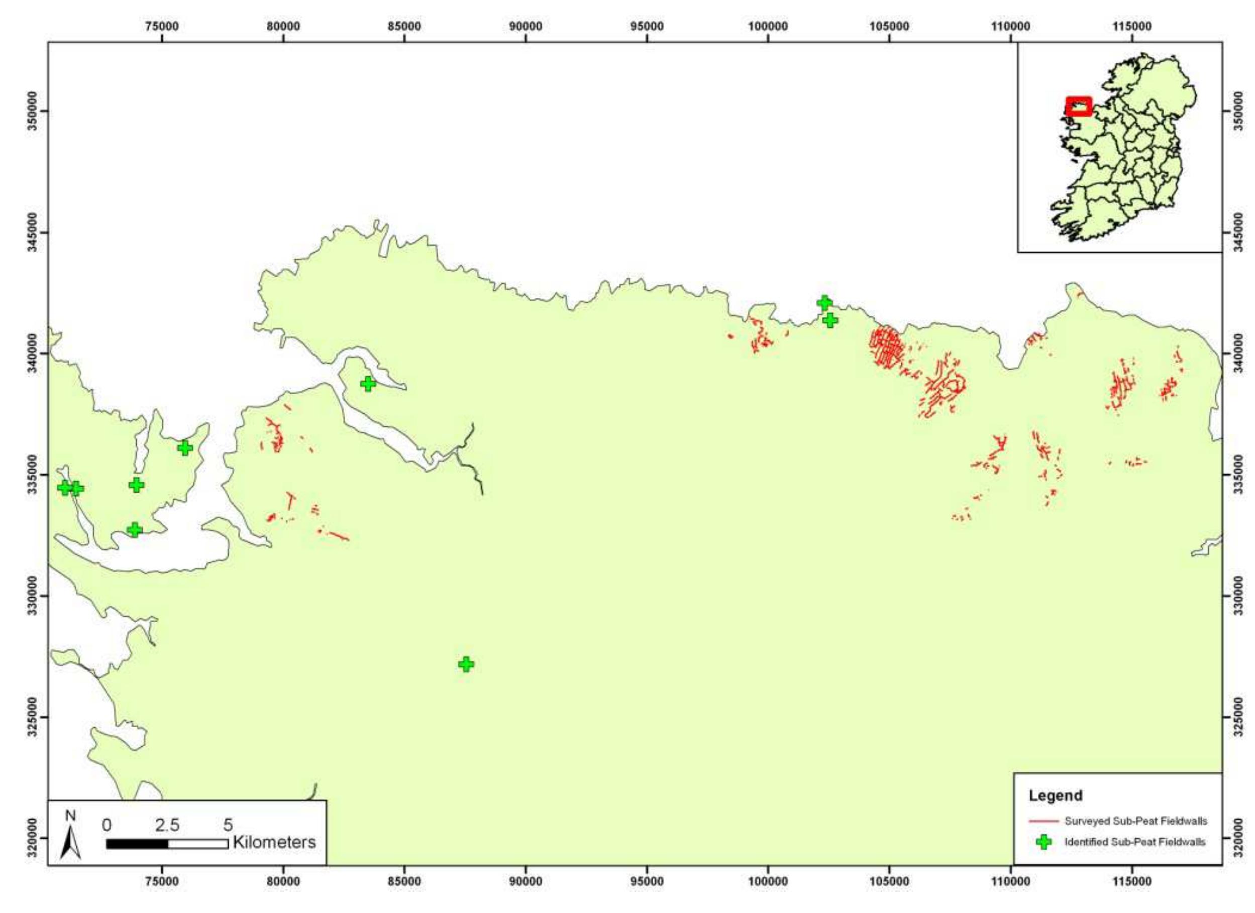 Full extent of prehistoric fieldwalls in north mayo.