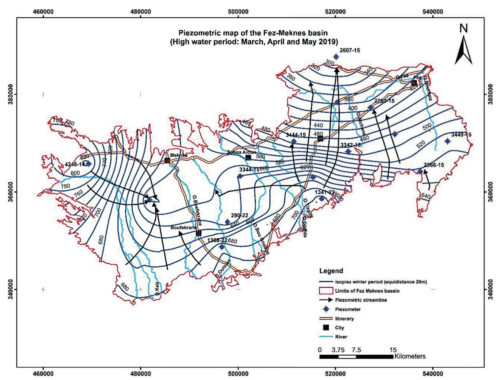 Piezometric map of the low water period