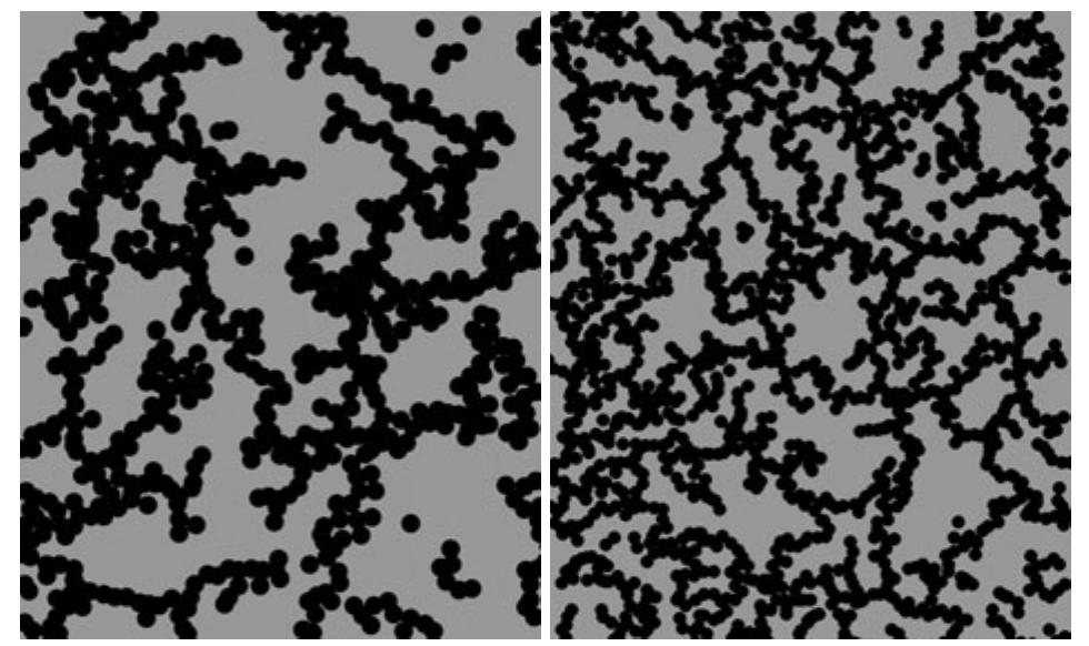 Schematic structures of particulate gels as formed by many