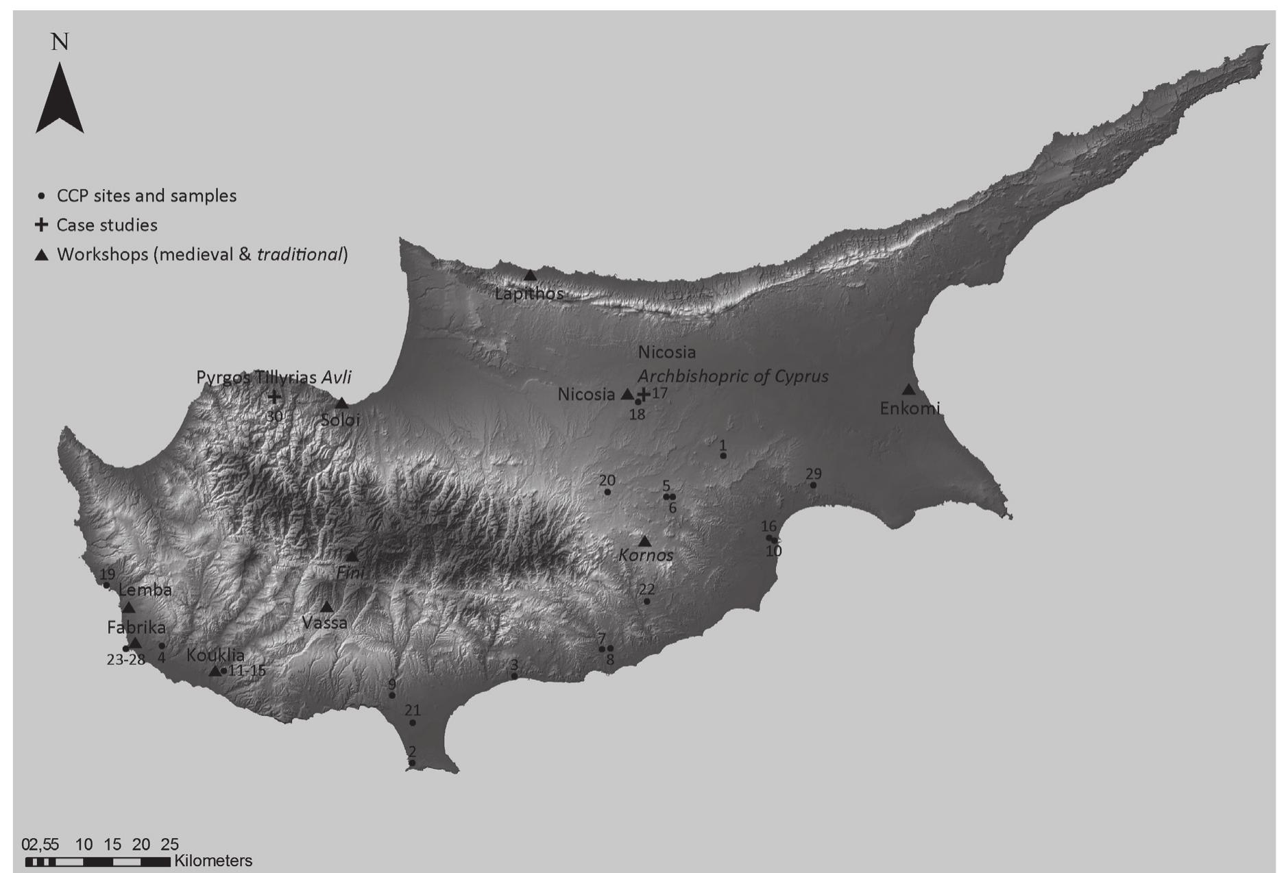 Map of cyprus with sites mentioned in the text (map: