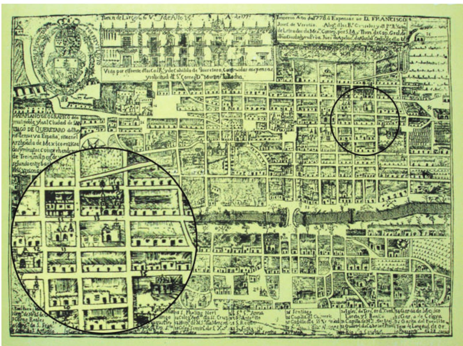 | map of queretaro city dated 1778, where the el museo del