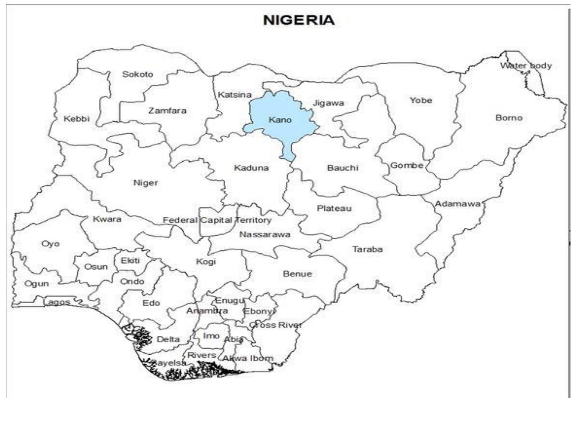 Map of nigeria showing the position of kano state (adopted