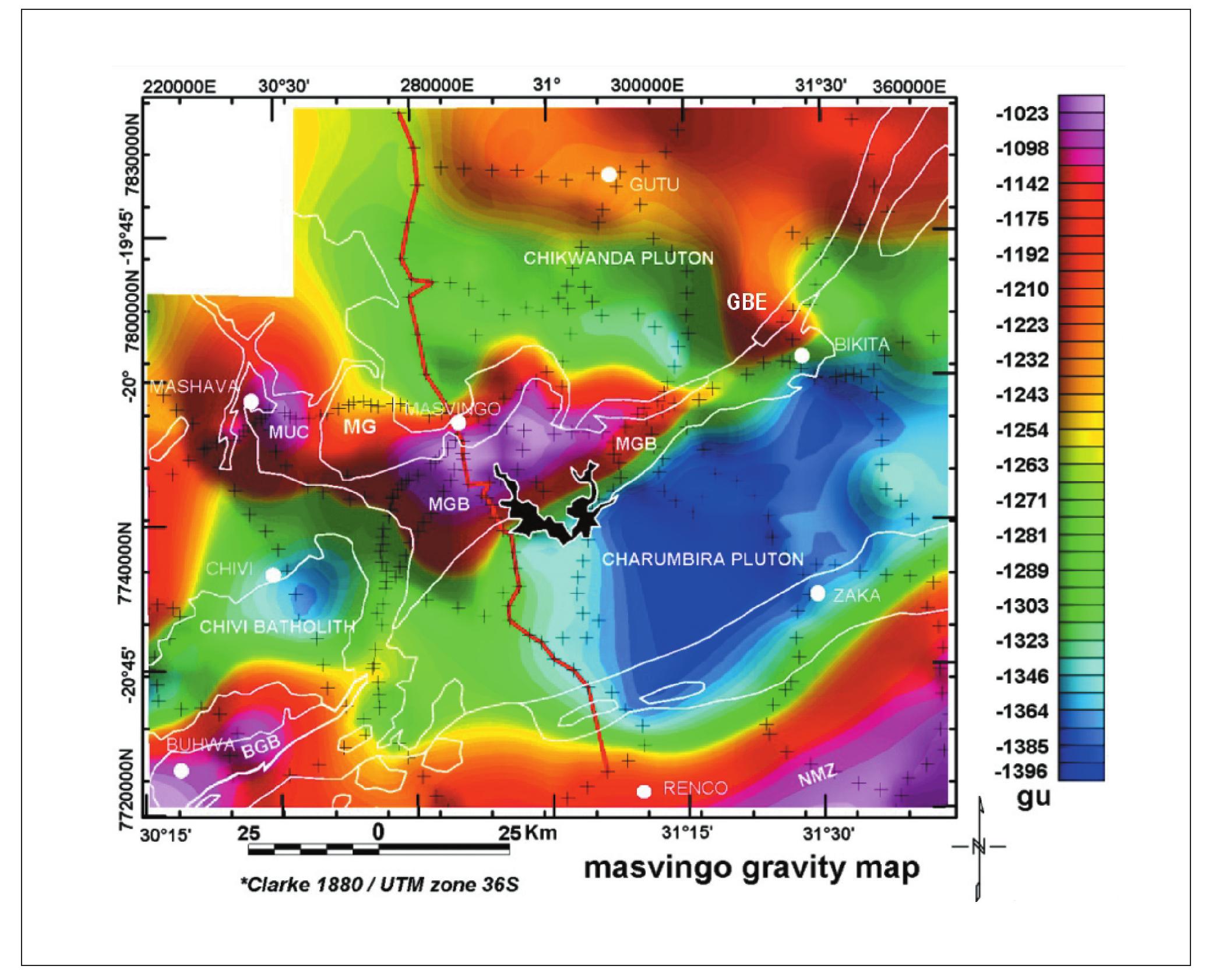 Simple bouguer gravity map of masvingo granite-greenstone