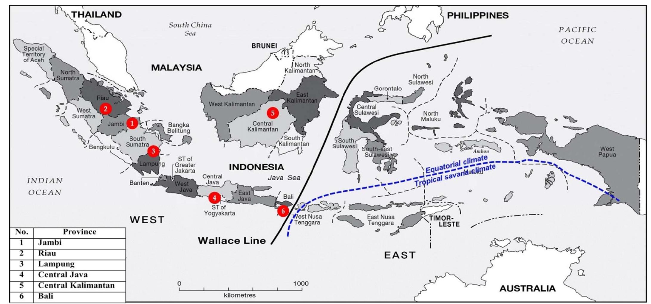 Map illustrating the six wet-climate provinces of western