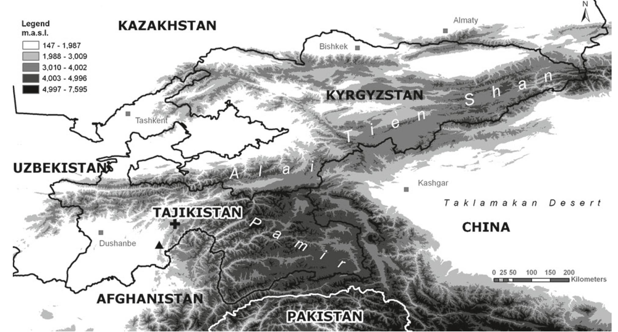 1 topographic map of the mountainous zones of southern