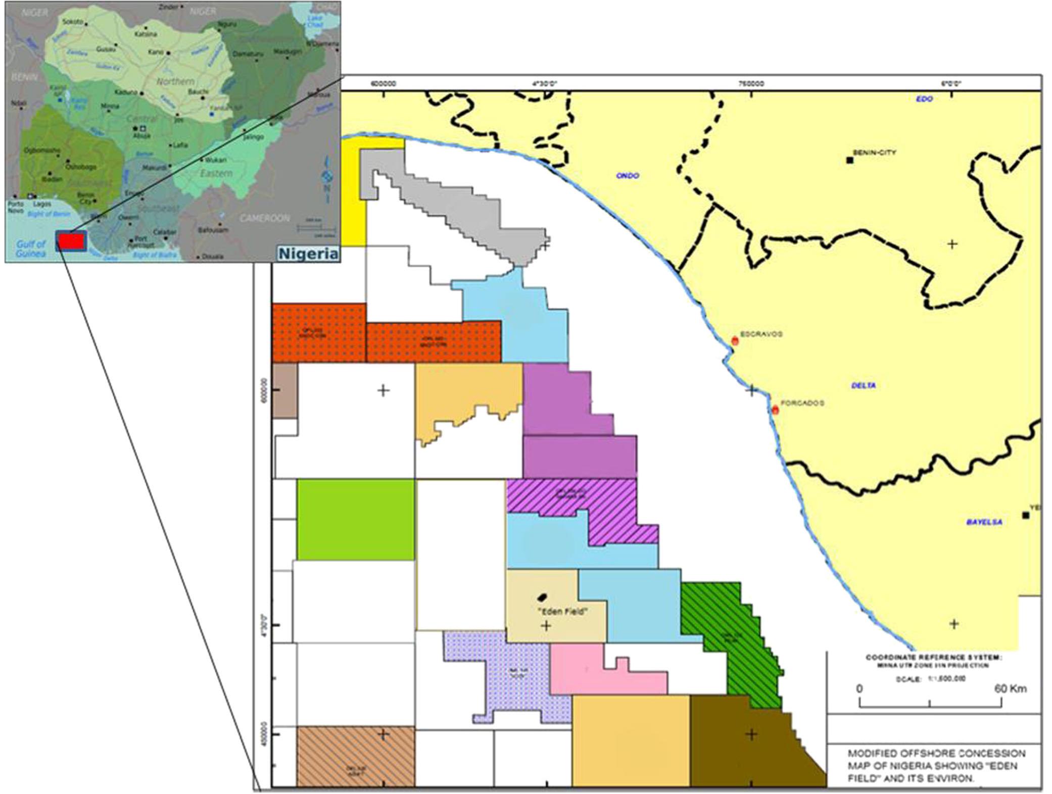 The offshore oil concession map of nigeria, showing the