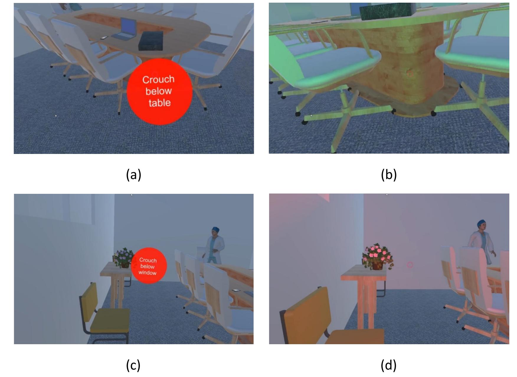 an example of flashing lights: (a) crouch under a table