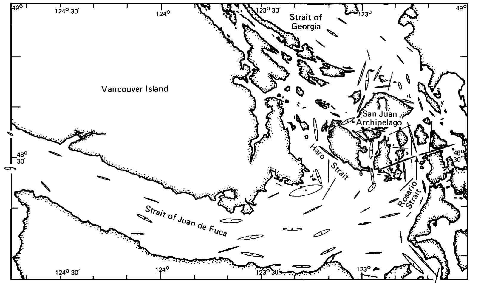 Tidal current ellipse chart for the tide in the strait of