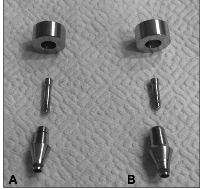 A, stock abutment, (b) cad/cam custom abutment.