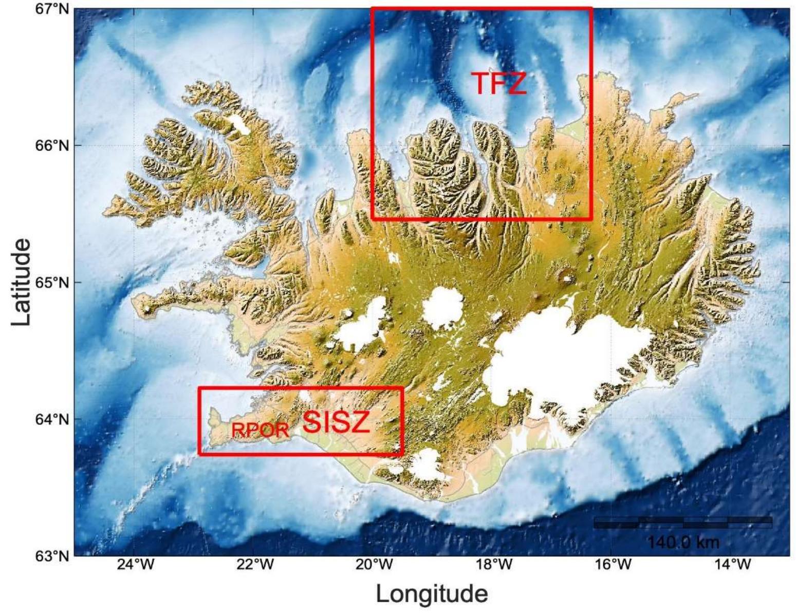 Map of iceland’s topography and bathymetry, outlining the