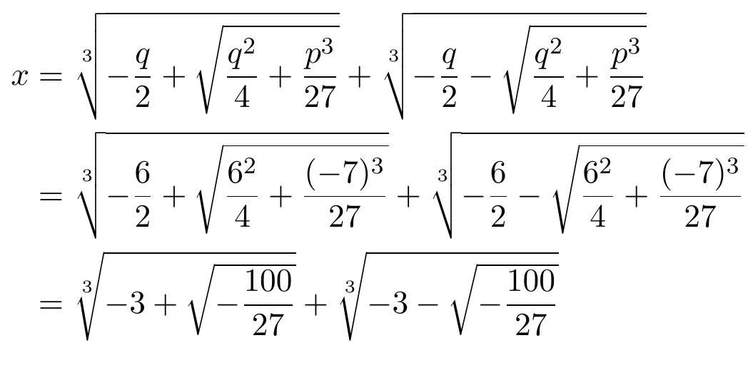 Figure 4 - Example 1 – The Cardanos Formula and the Van der