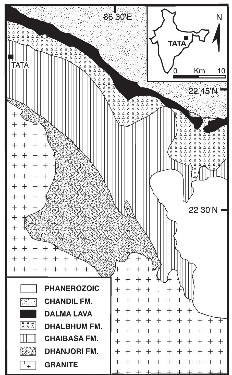 Simplified geological map showing the chaibasa and its