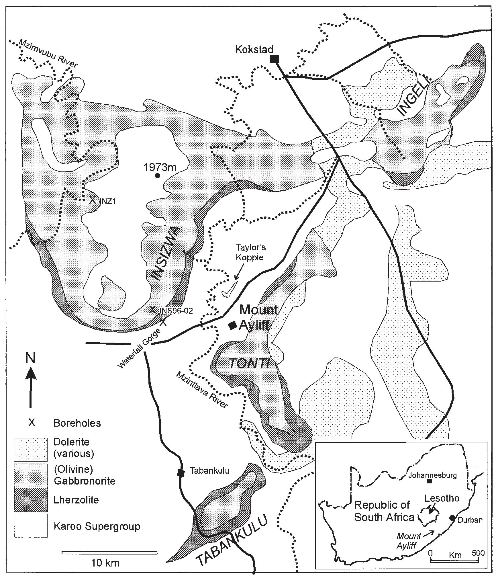 Fic. 1. geological map of the four lobes of the mount ayliff