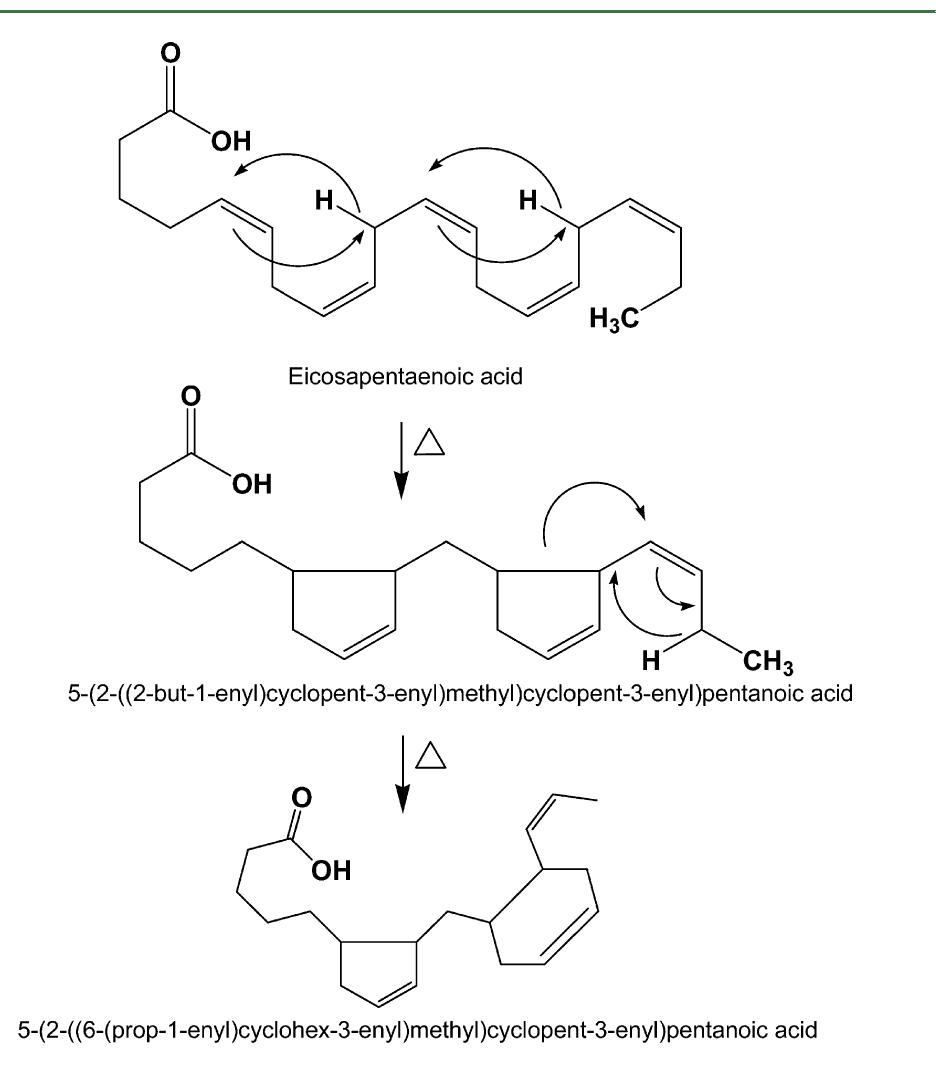 Poposed pathways of the formation of cyclic fatty acid