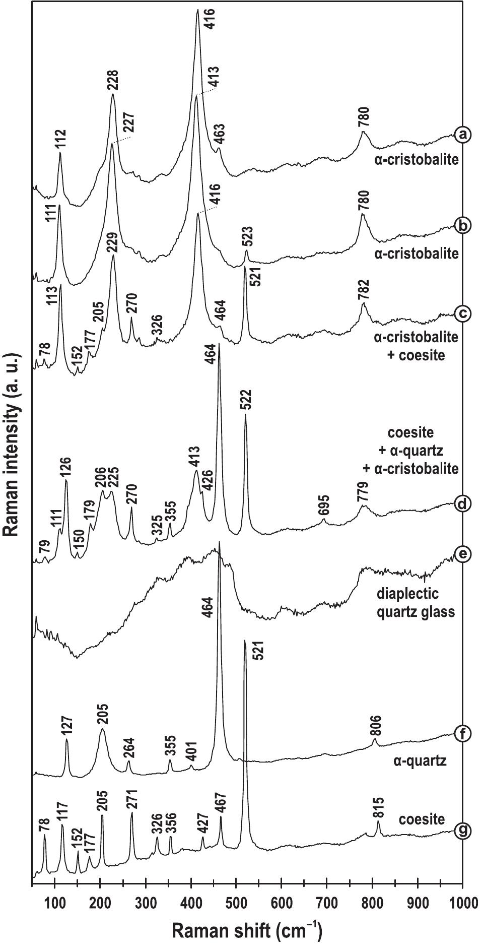Selected micro-raman spectra of different silica phases