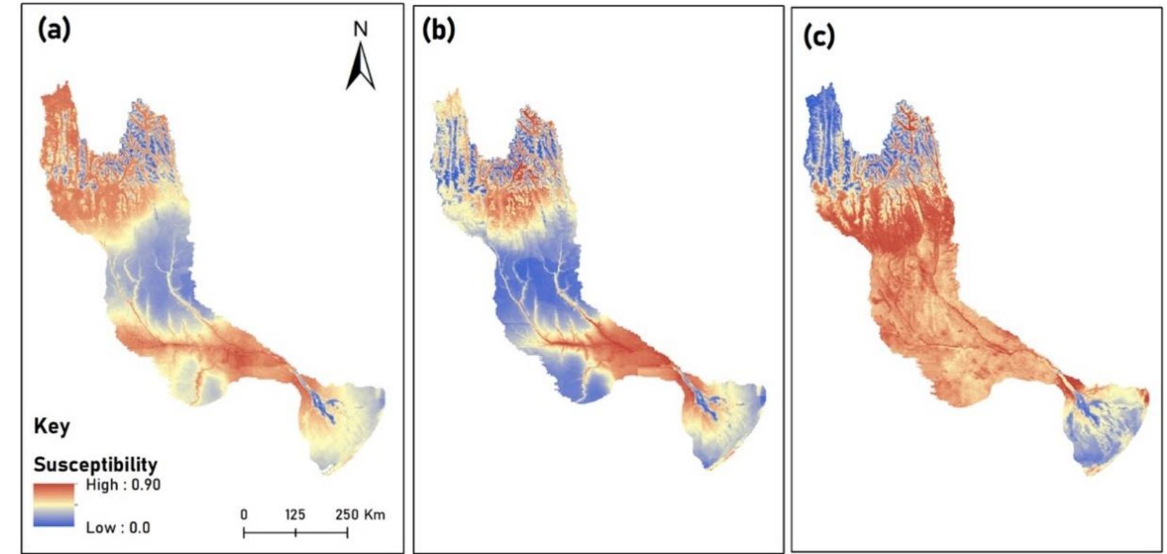 The map shows the lulc change susceptibility maps for