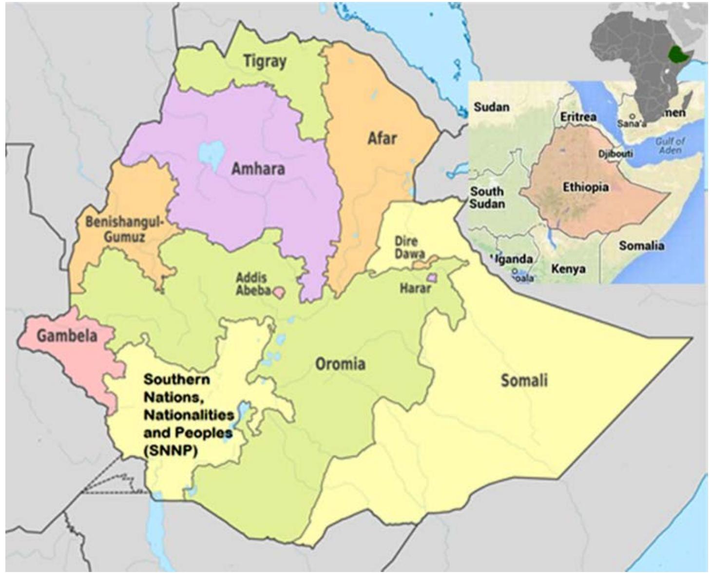 Map of federal democratic republic of ethiopia and regional