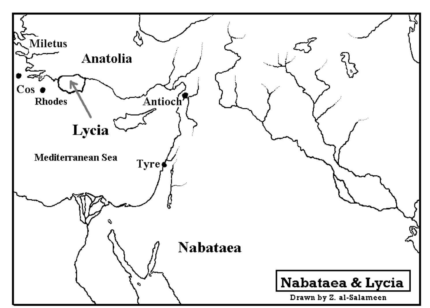 Map (1) the geographical locations of nabataea and lycia