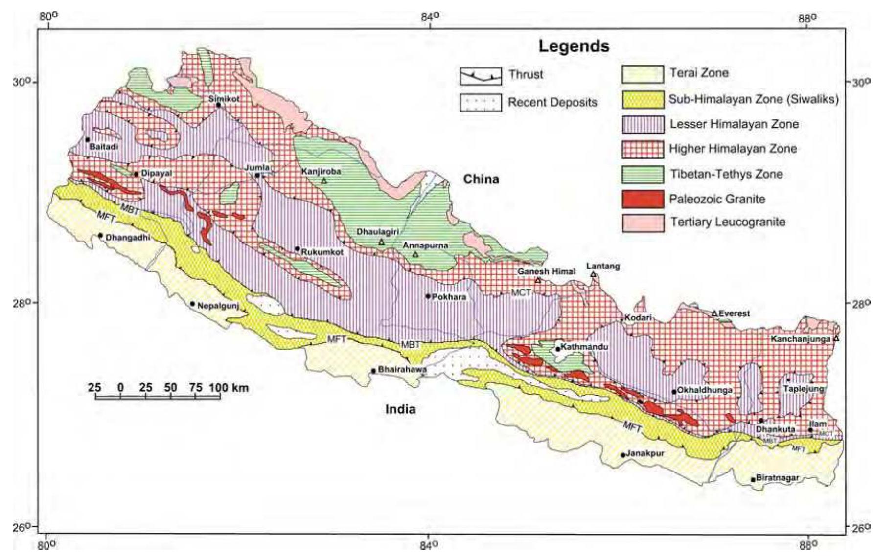 Generalized geological map of nepal (modified after amatya
