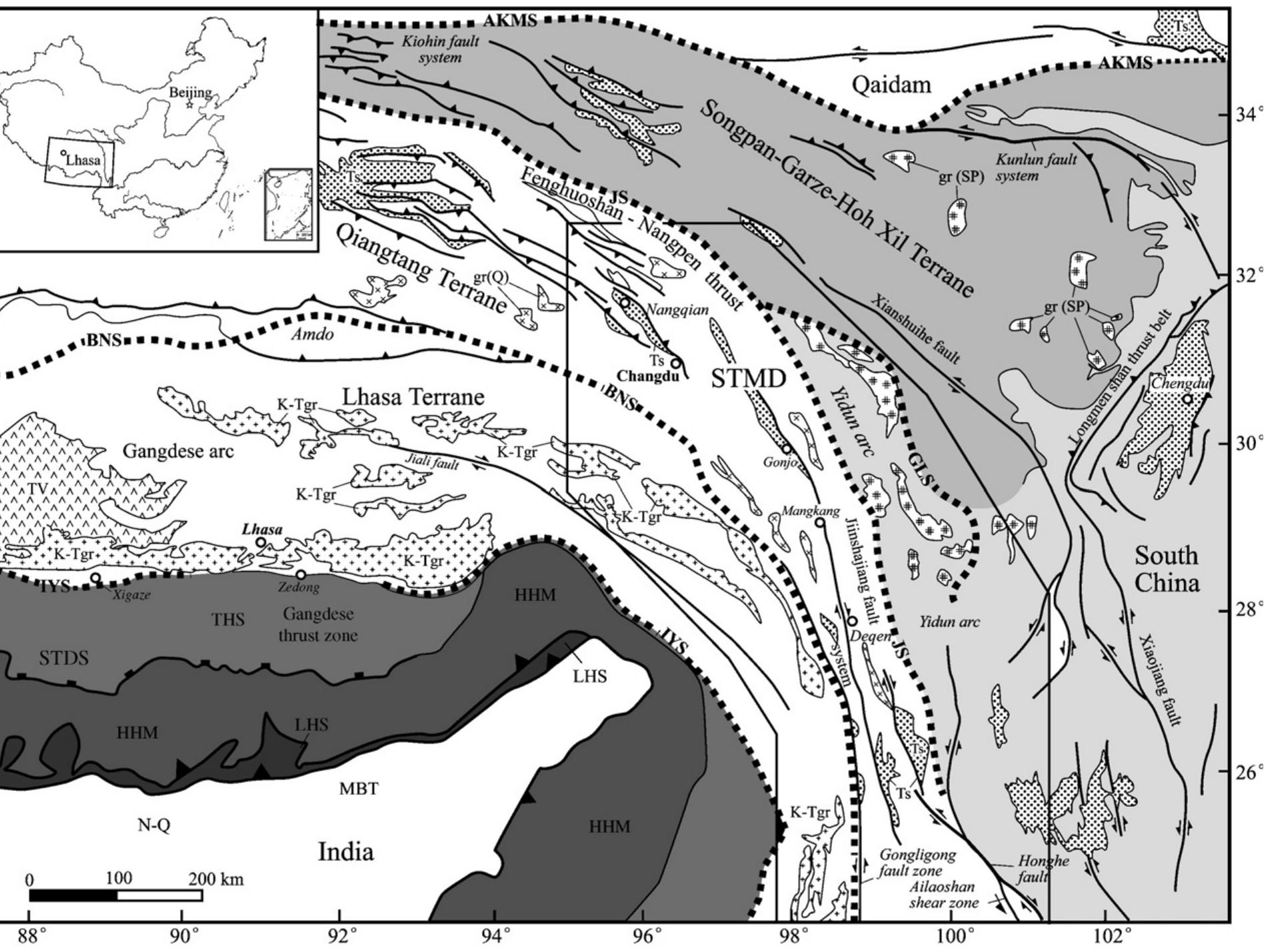 Simplified tectonic map of the himalayan—tibetan orogen