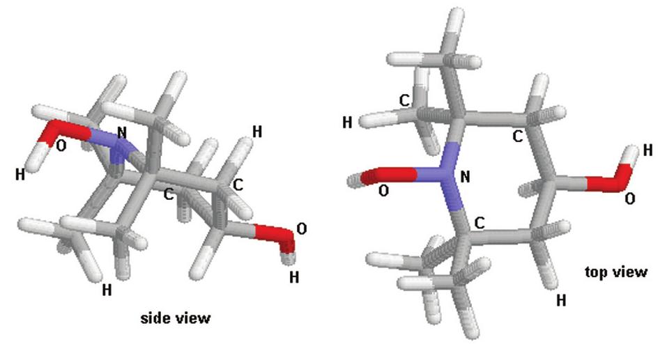 Side view and top view of structural formula of tempol-h