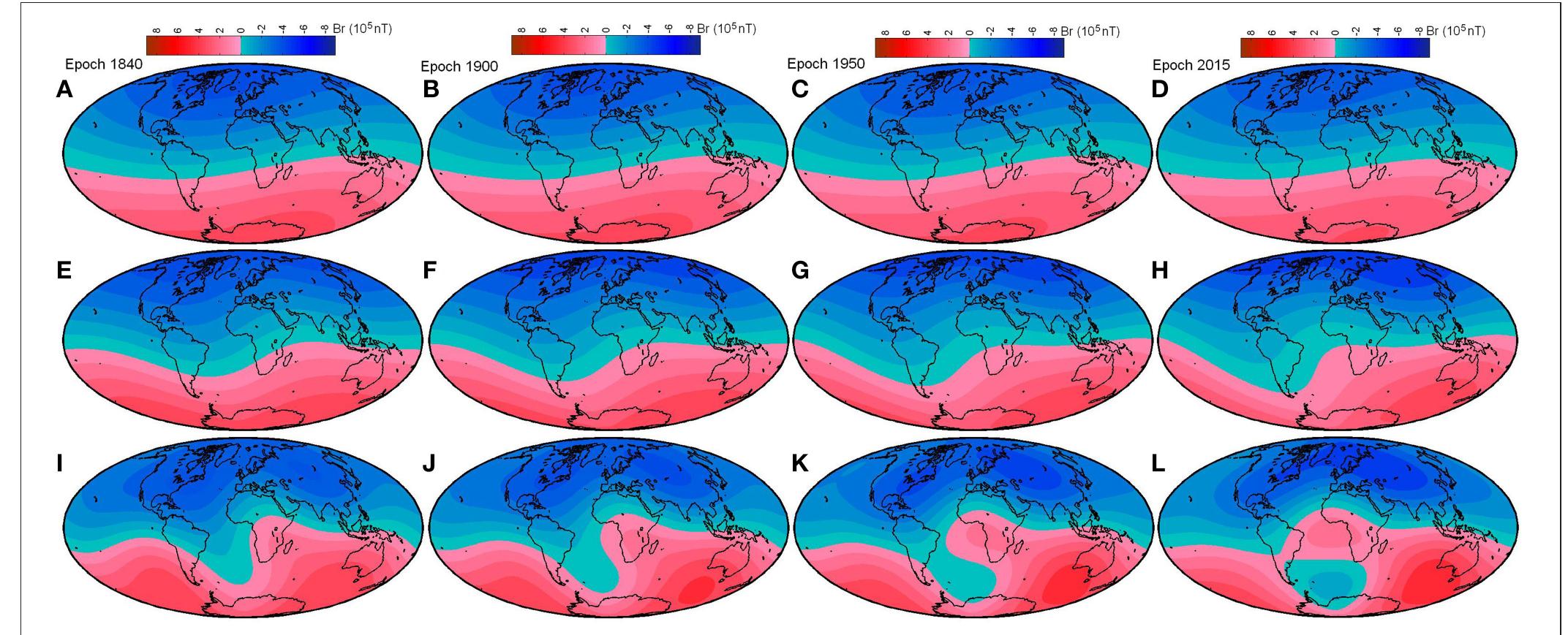 | maps of the radial element of the geomagnetic field, br,