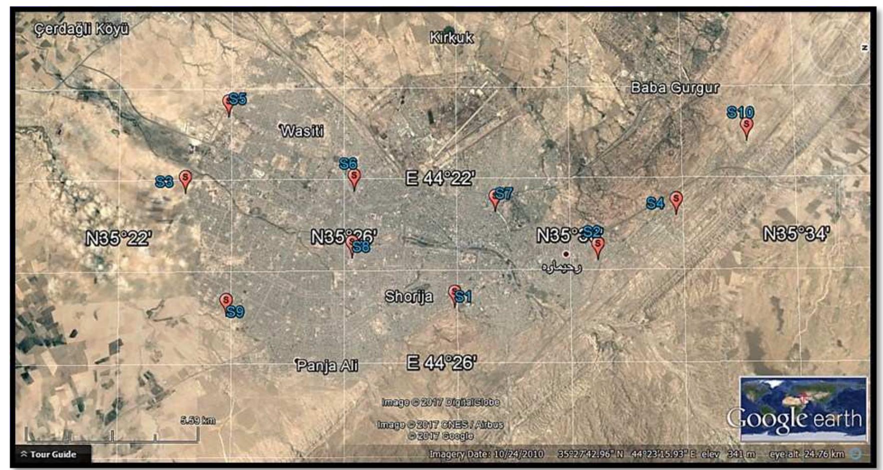 Map shows the locations from where the samples were taken