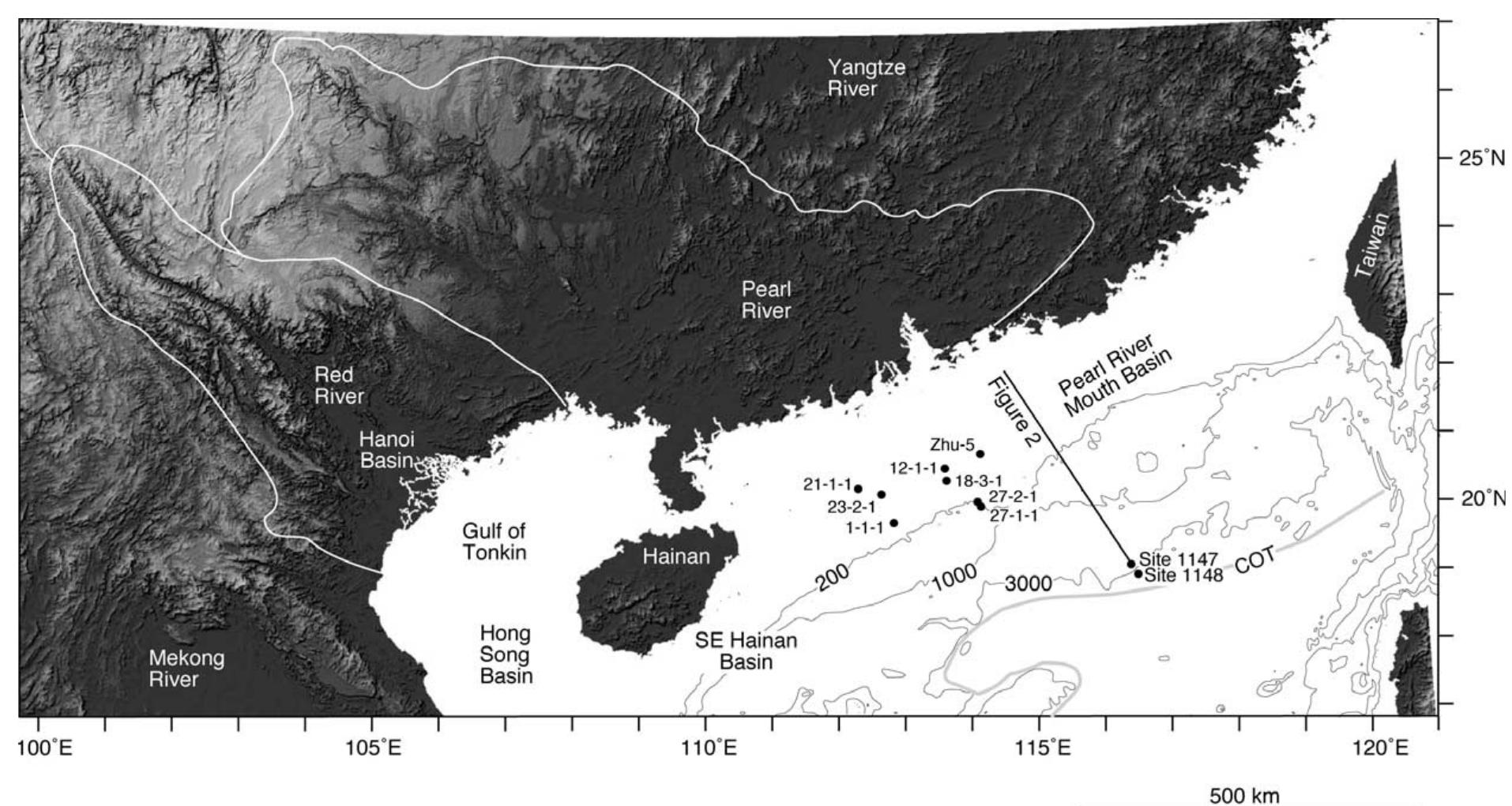 Bathymetric map of the south china sea showing the location