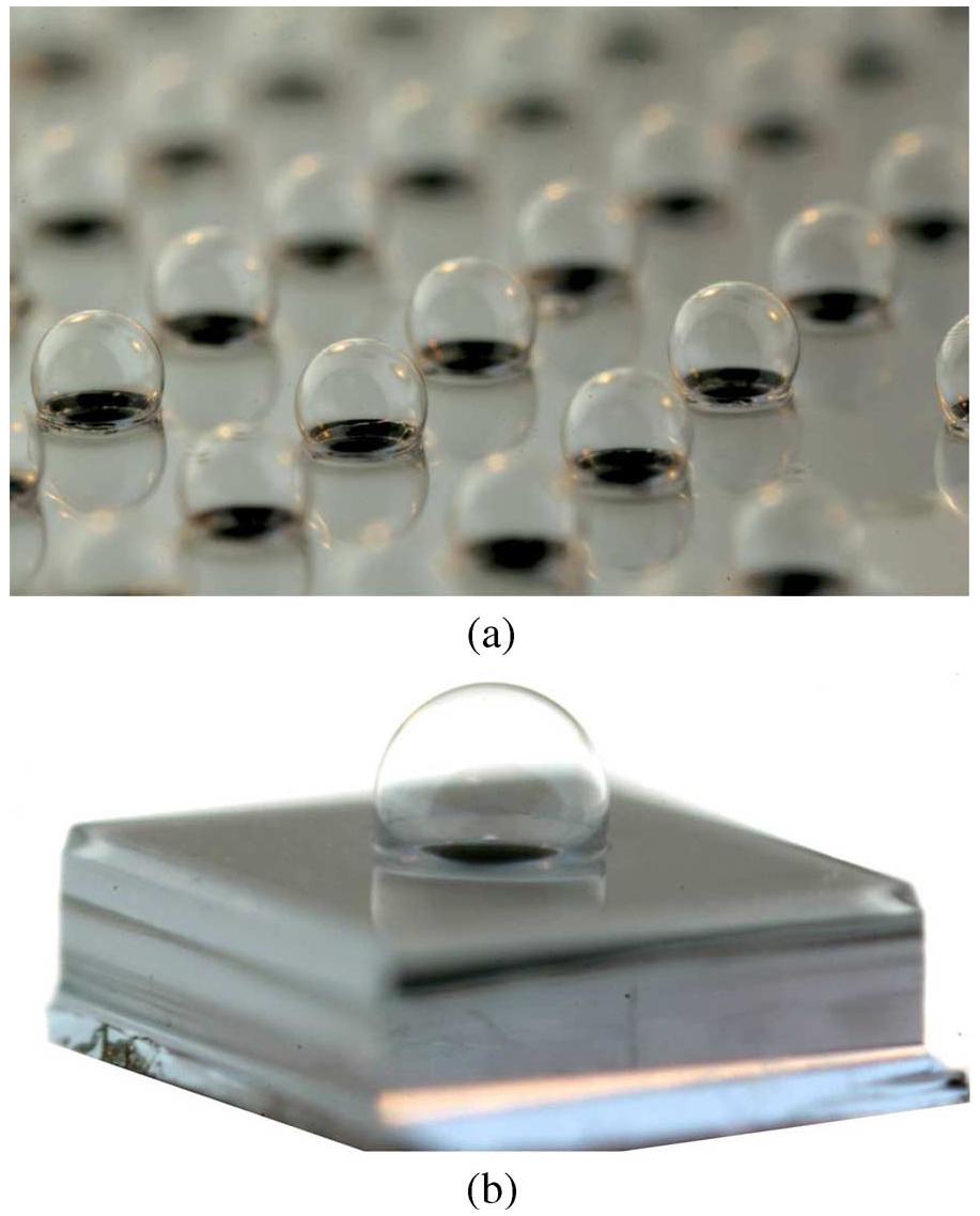 Glass-blown spherical shells on a silicon wafer. the samples