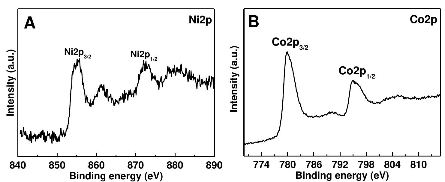S6. (a) ni2p and (b) co2p xps spectra for ni-co30.-a.