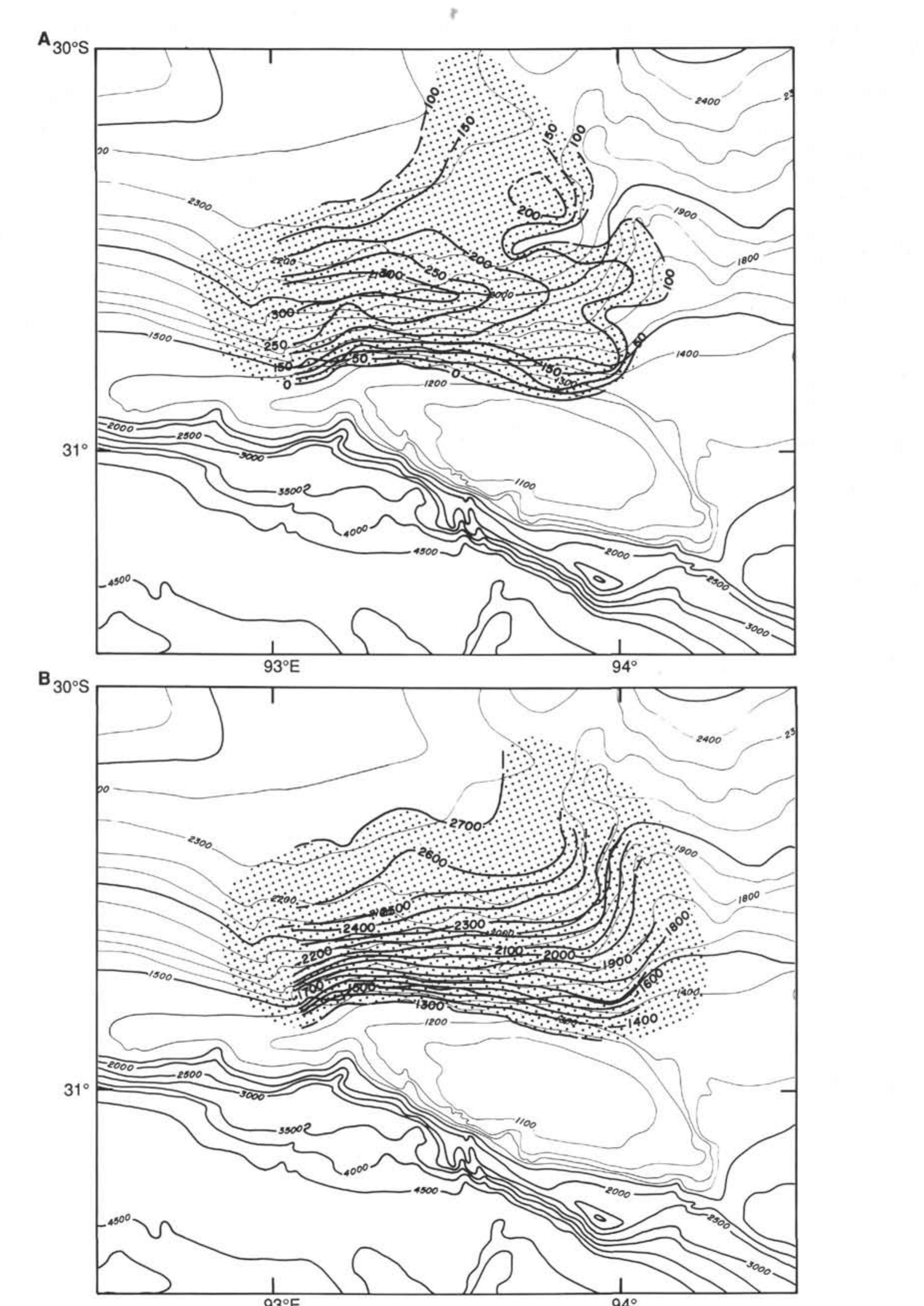 Onlapping sequence i. a. isopach map showing the depocenter
