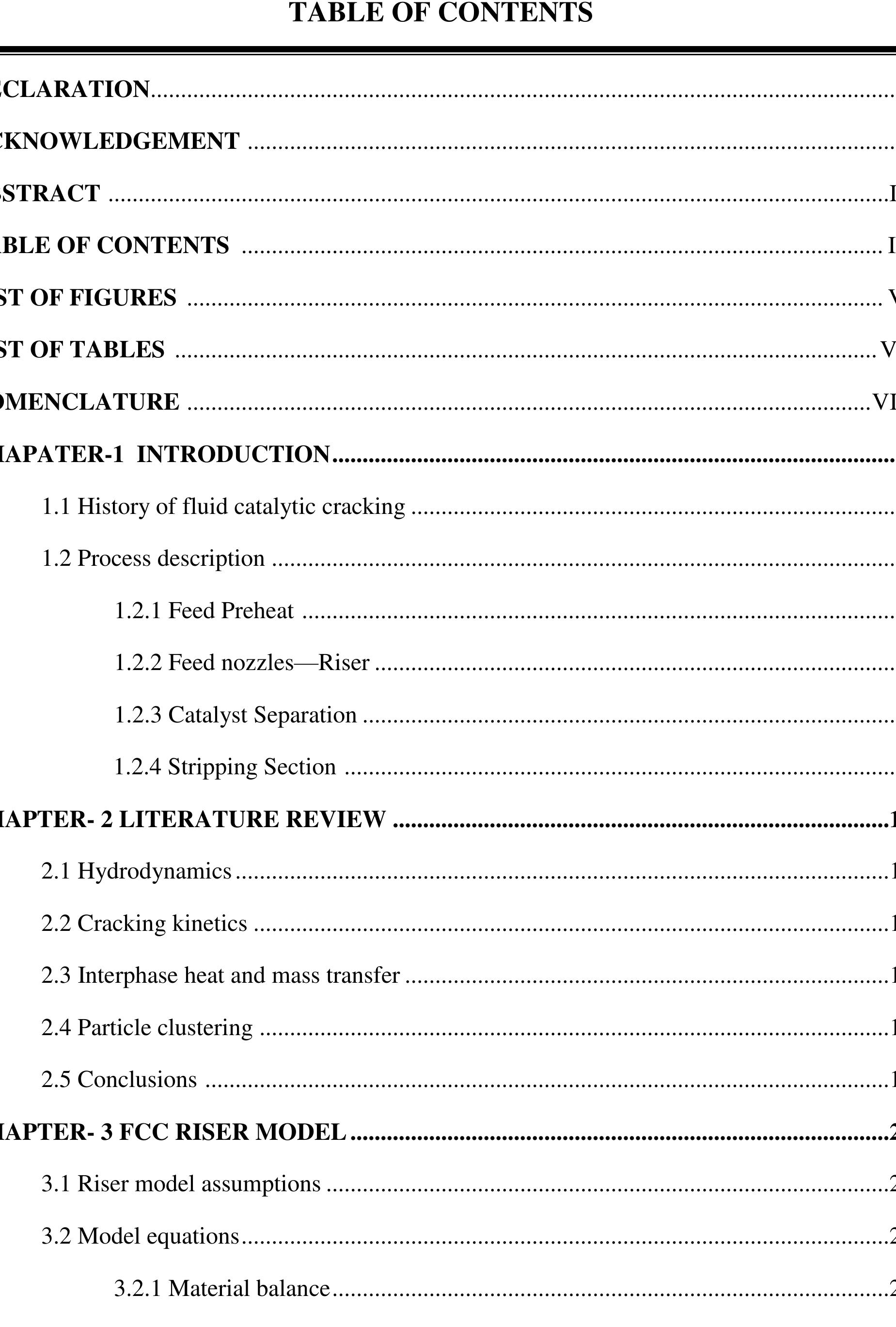 Table 1 - Modeling of Fluid Catalytic Cracking Riser