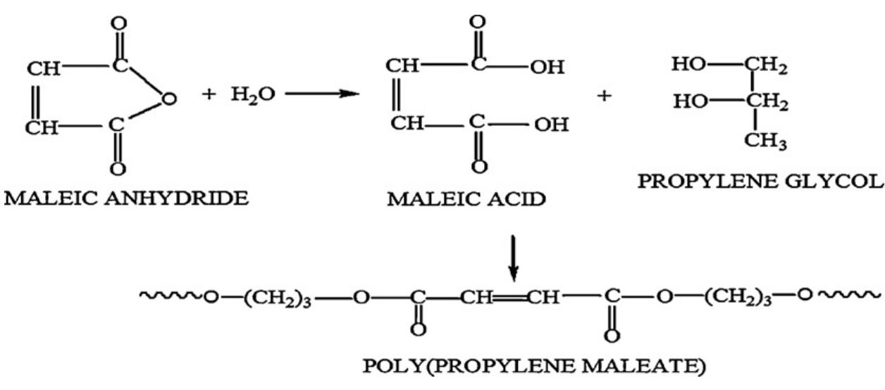 Reaction mechanism of maleic anhydride and propylene glycol.