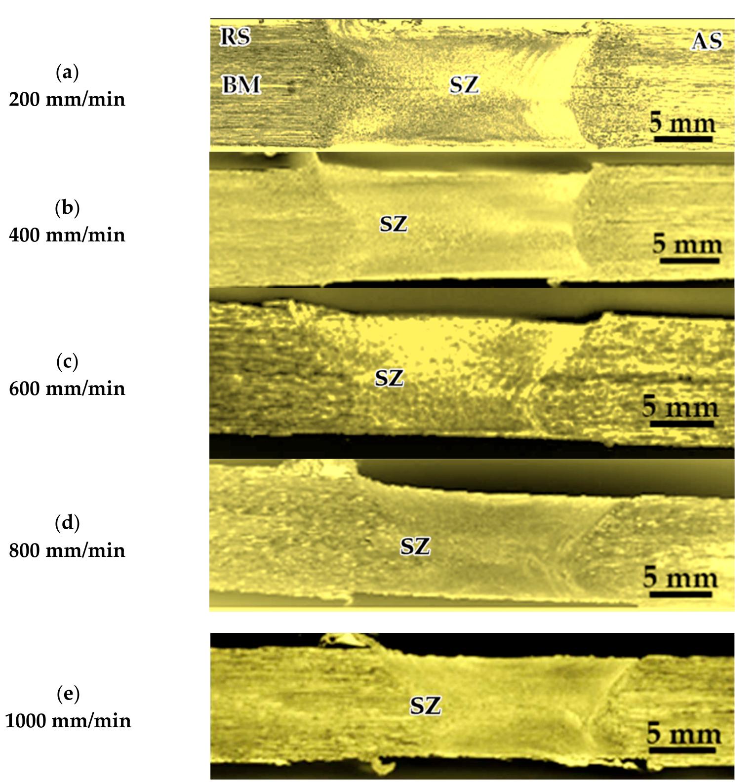 Macrographs of transverse cross-sections of lap joints