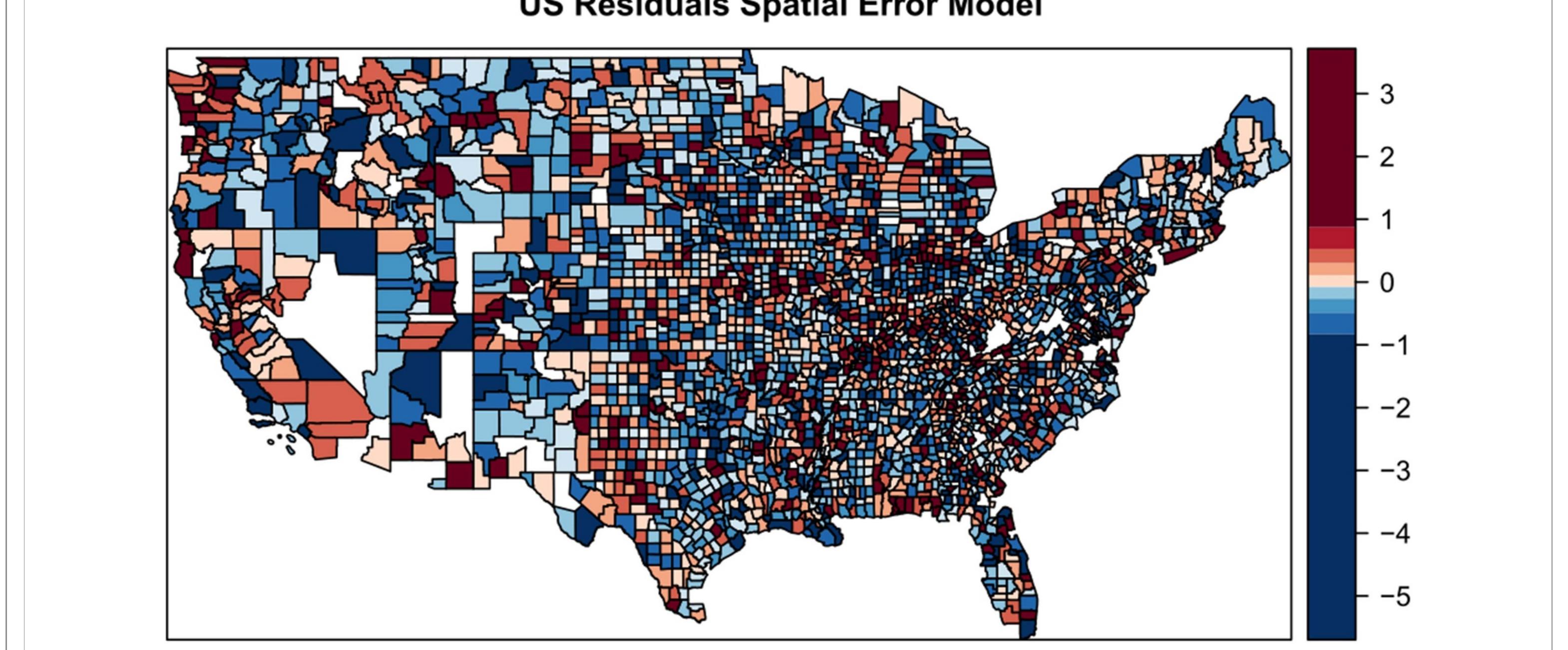 H7. residuals of the spatial error model by county.