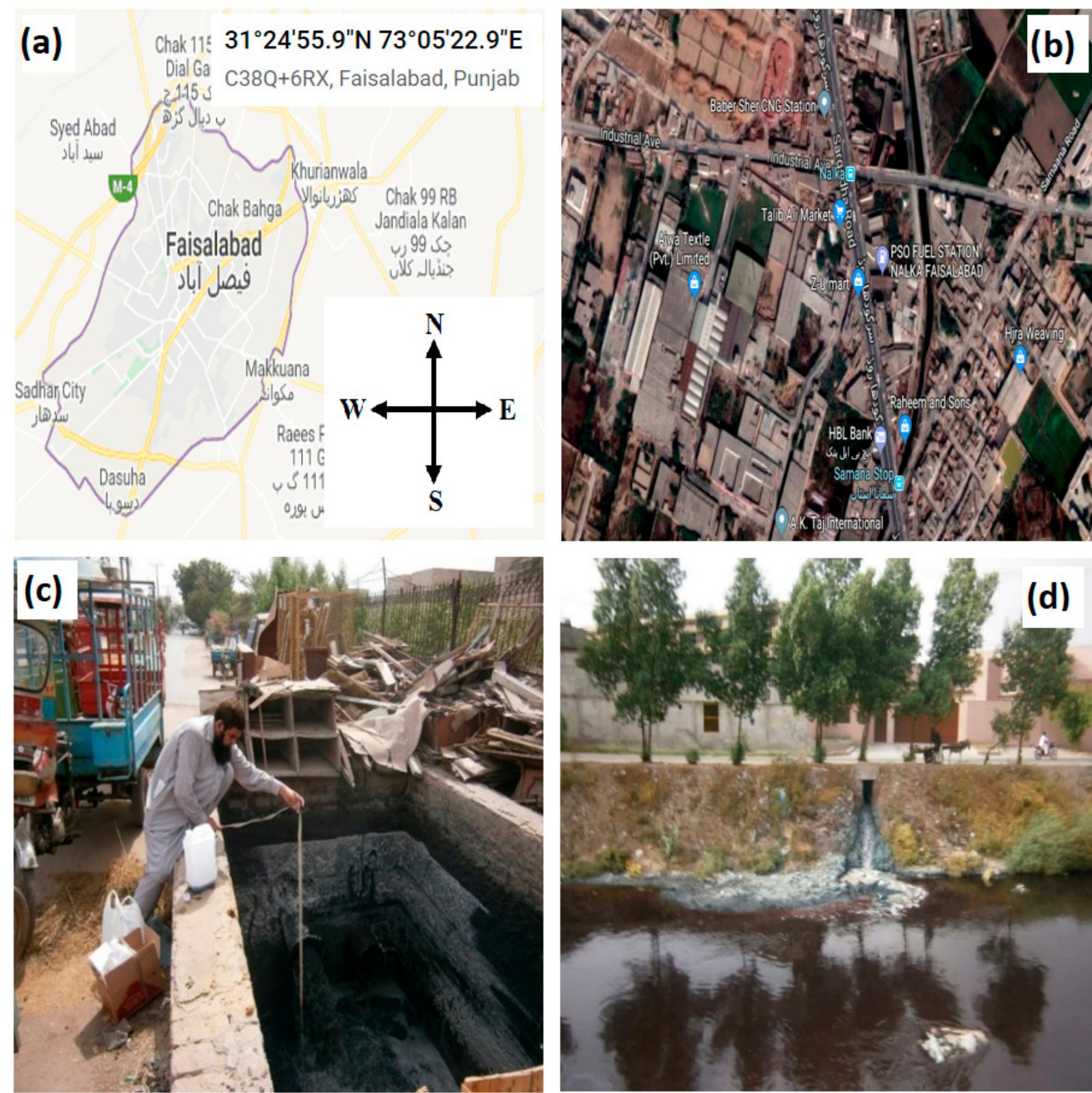 (a) map of faisalabad, (names of cities are translated into