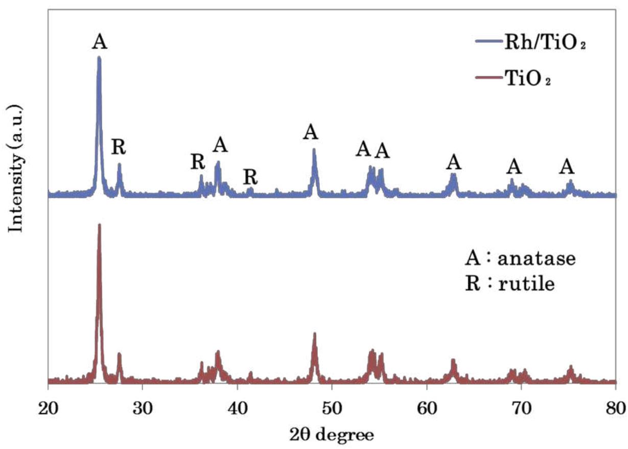 Xrd patterns of the tio2 and rh/tio2 photocatalysts. the xrd
