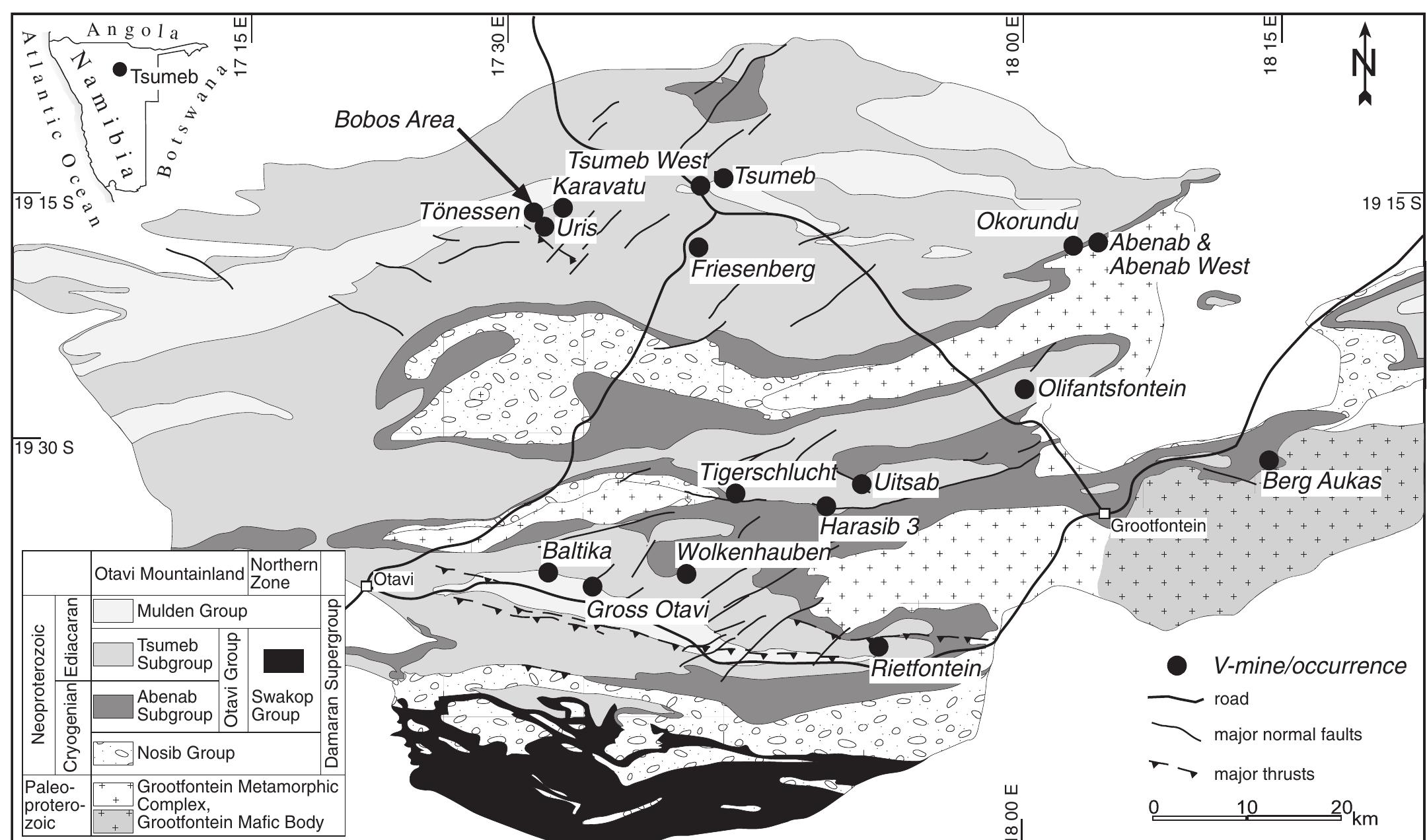 Fic. 1. geologic map of the otavi mountainland marking the