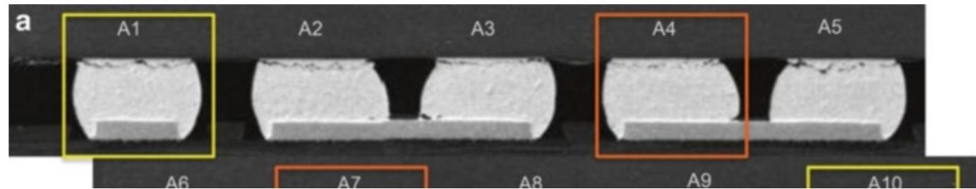16 cross-sectioned sem images of wlcsp joints with