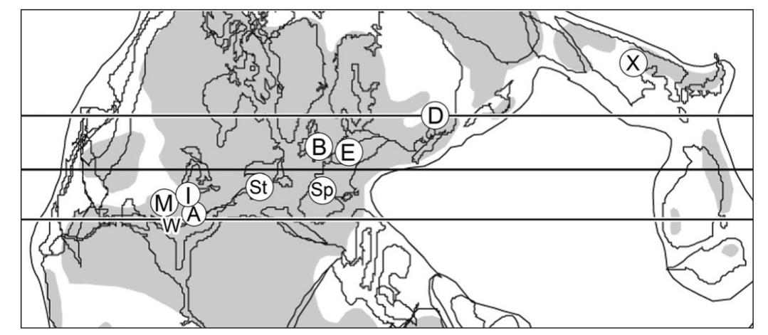 Moscovian paleogeographic map showing the approximate