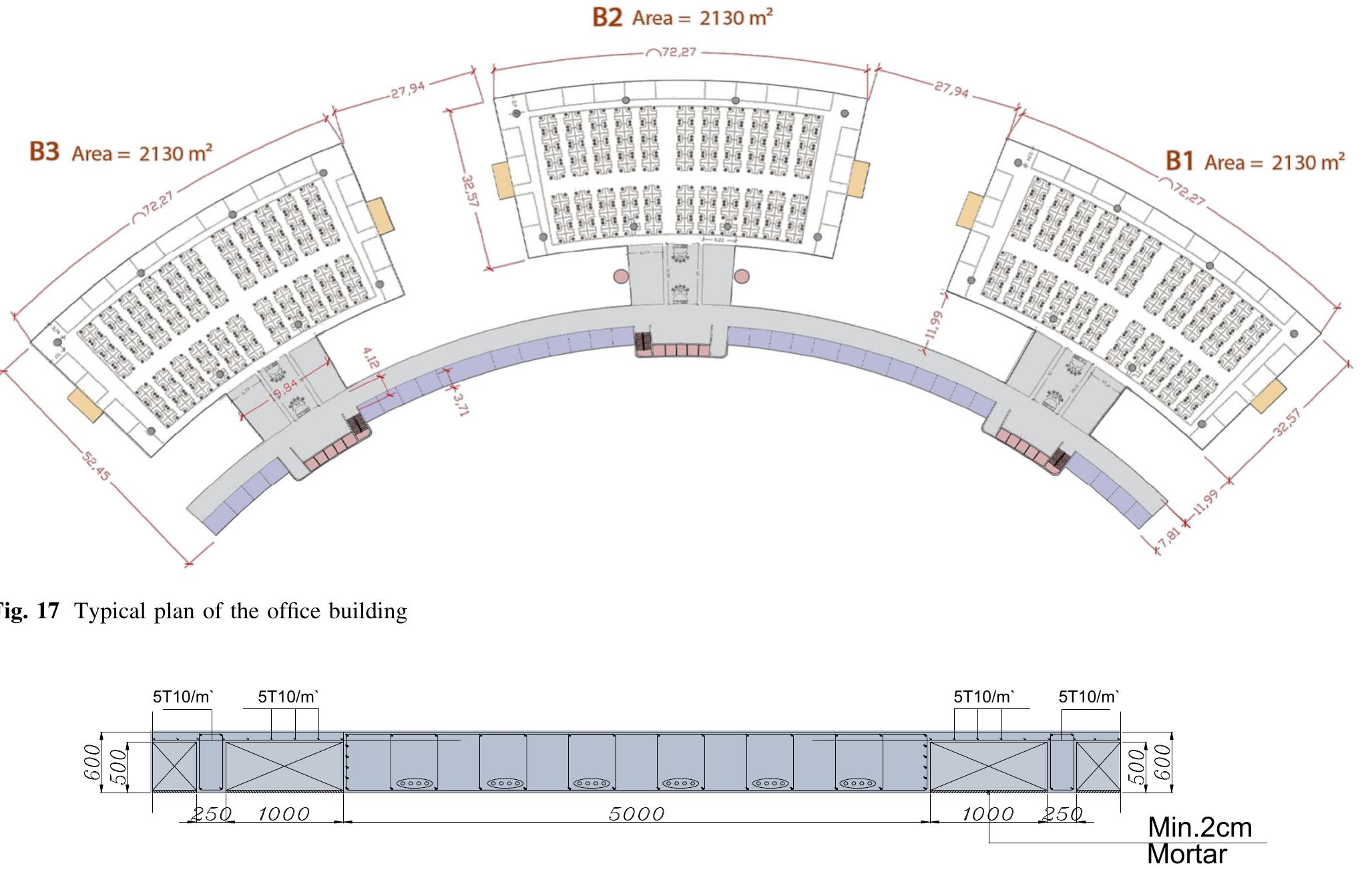Typical cross section of the slab the main beams were 1500