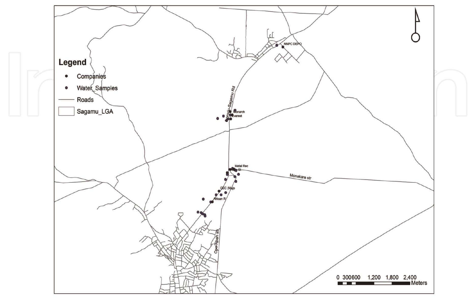 I © map showing sample locations in ogijo/likosi ward 10.