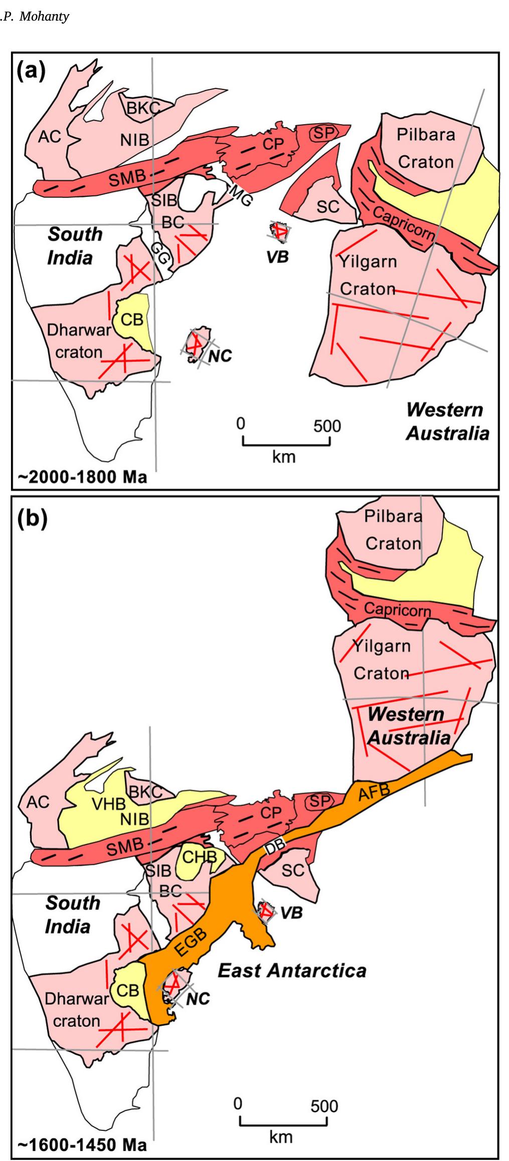 Schematic models showing (a) separation of the yilgarn
