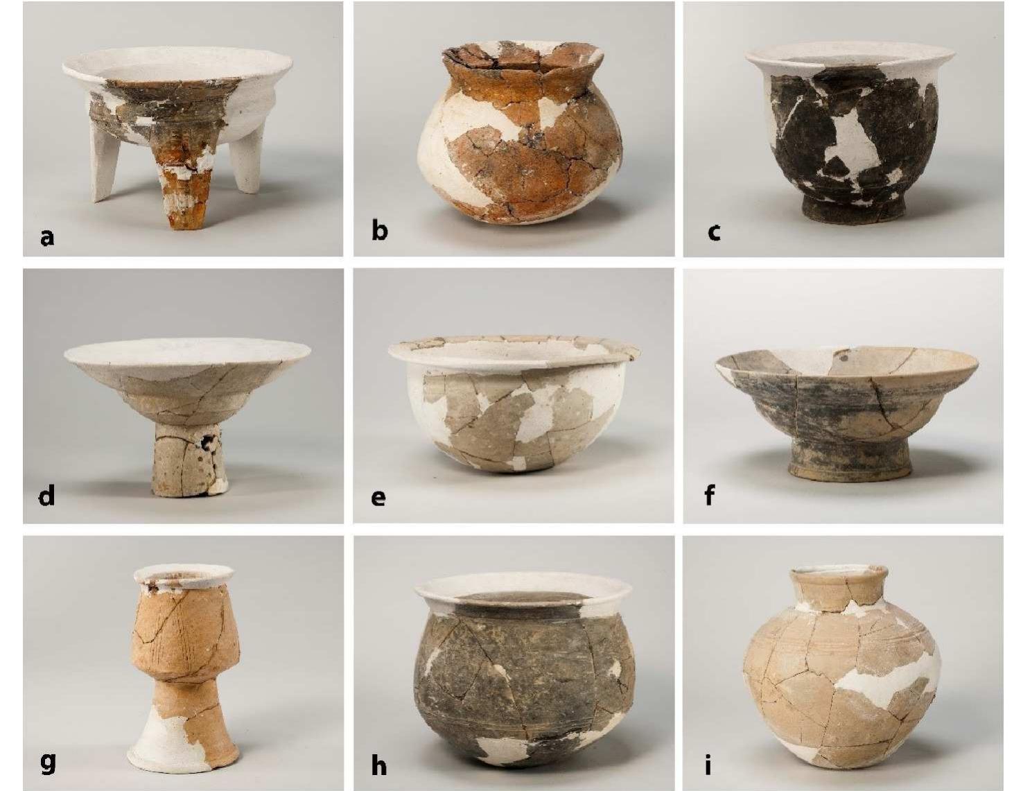 Typical shapes and forms of utilitarian pottery unearthed