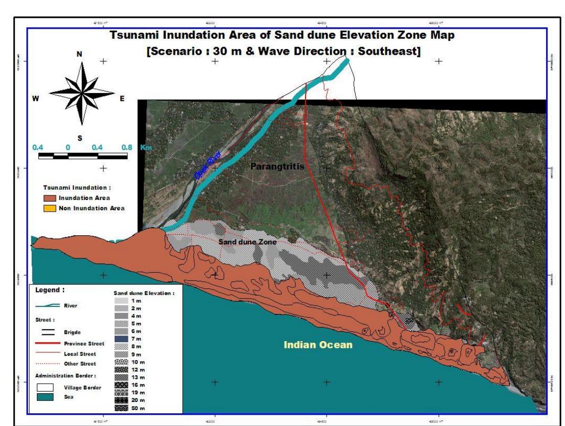 D. tsunami hazard map of sand dune elevation area map with