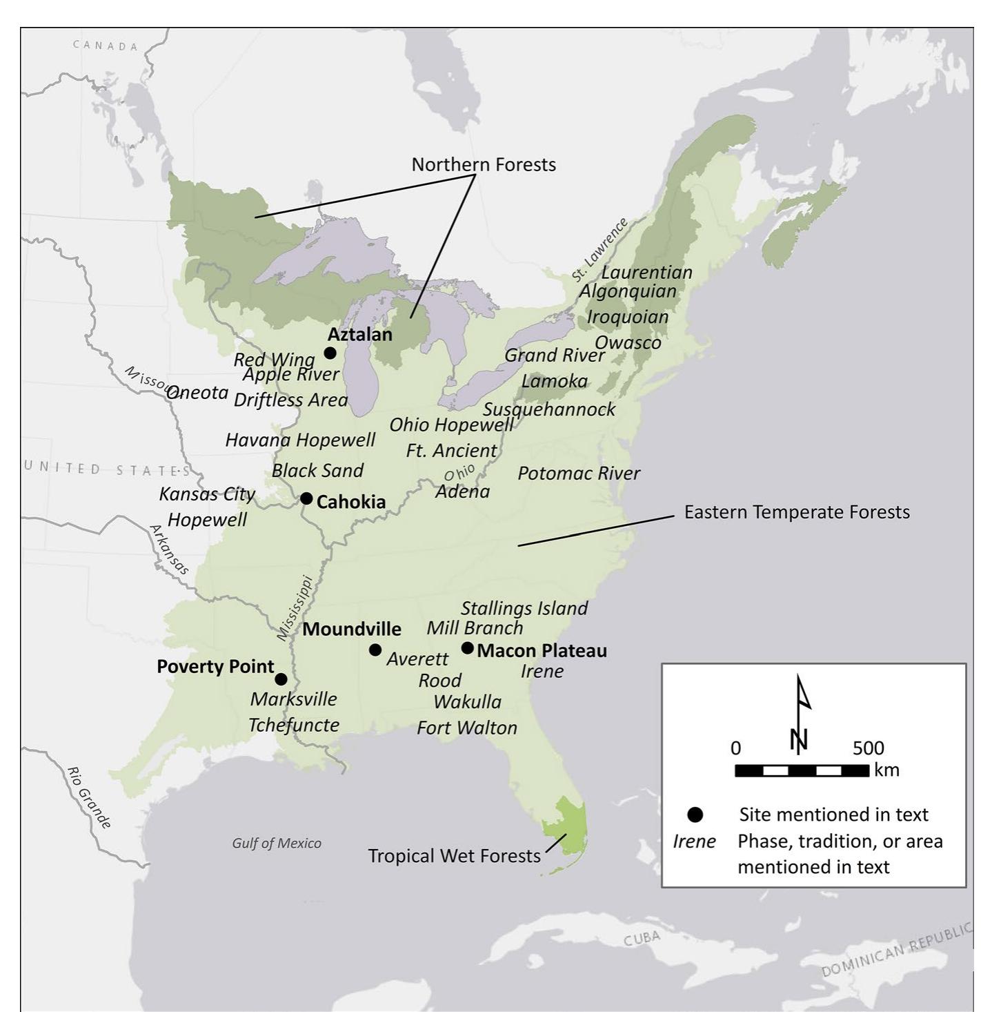 Map of the eastern woodlands showing ecoregions and the